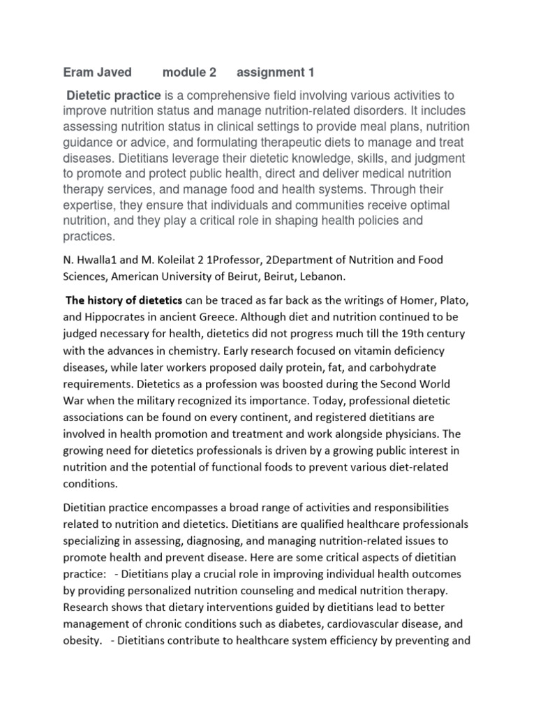 Dietitian Practice Encompasses A Broad Range of Activities and ...