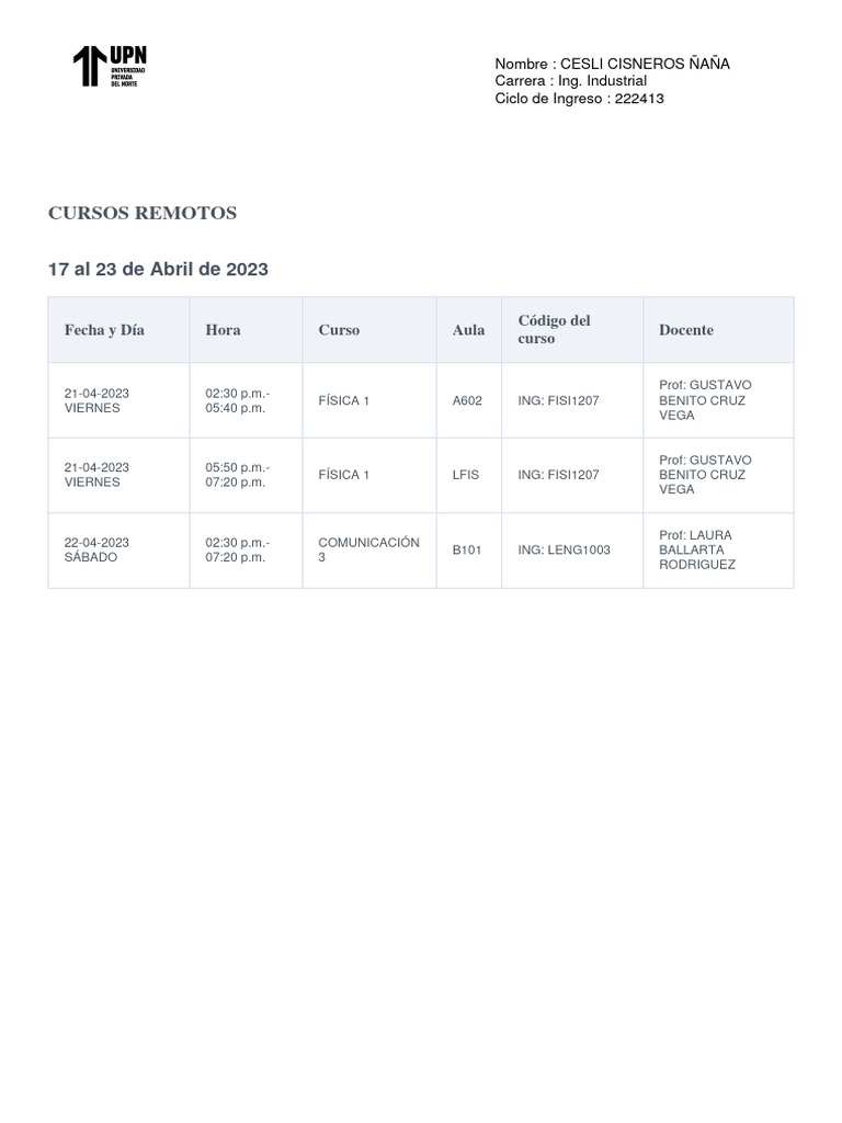 Cursos de CESLI Cisneros Ñaña | PDF