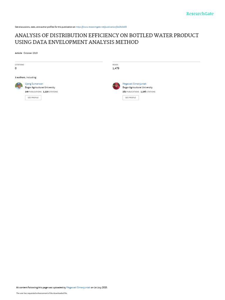 Analysis of Distribution Efficiency On Bottled Water Product Using Data ...