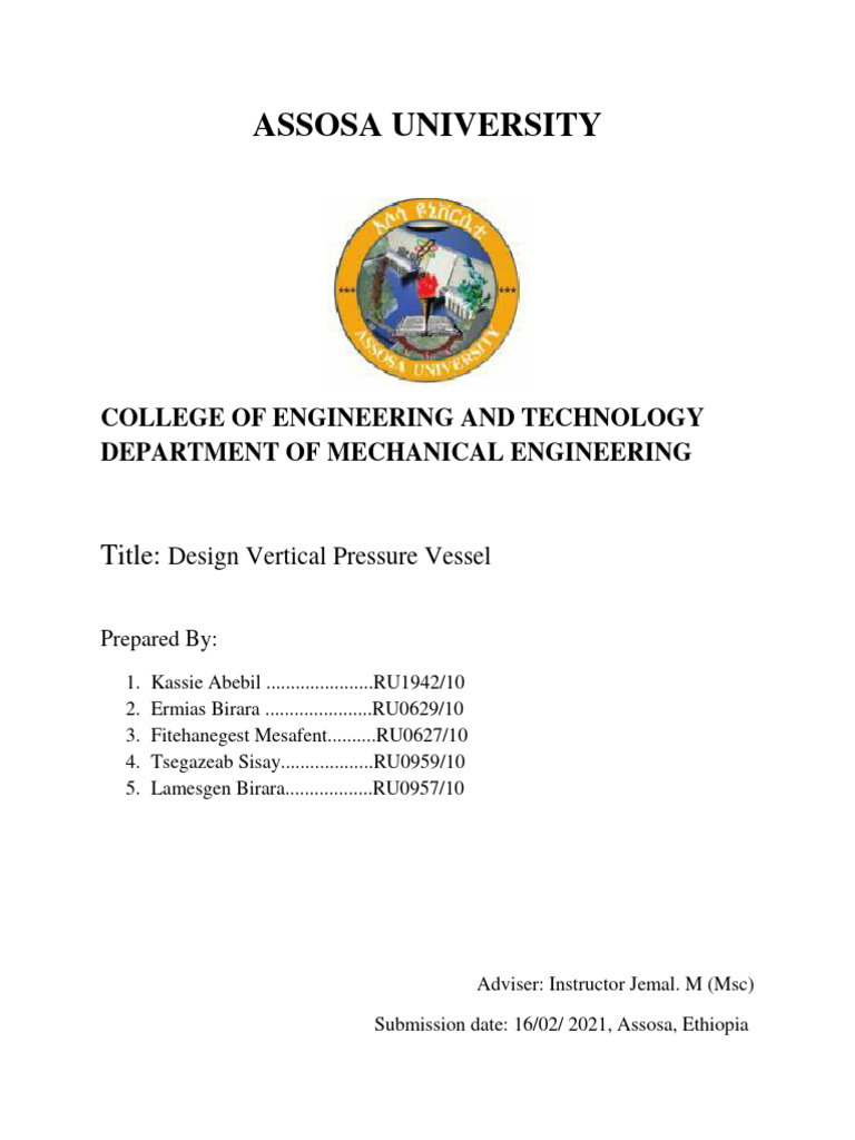 Vertical Pressure Vessel Project | PDF | Mechanical Engineering | Applied And Interdisciplinary ...