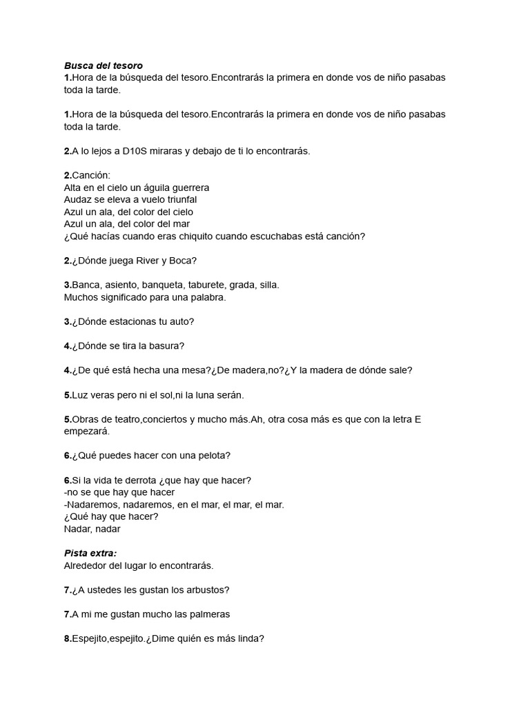 Búsqueda del Tesoro Infantil | PDF | Artes del Lenguaje y Comunicación ...