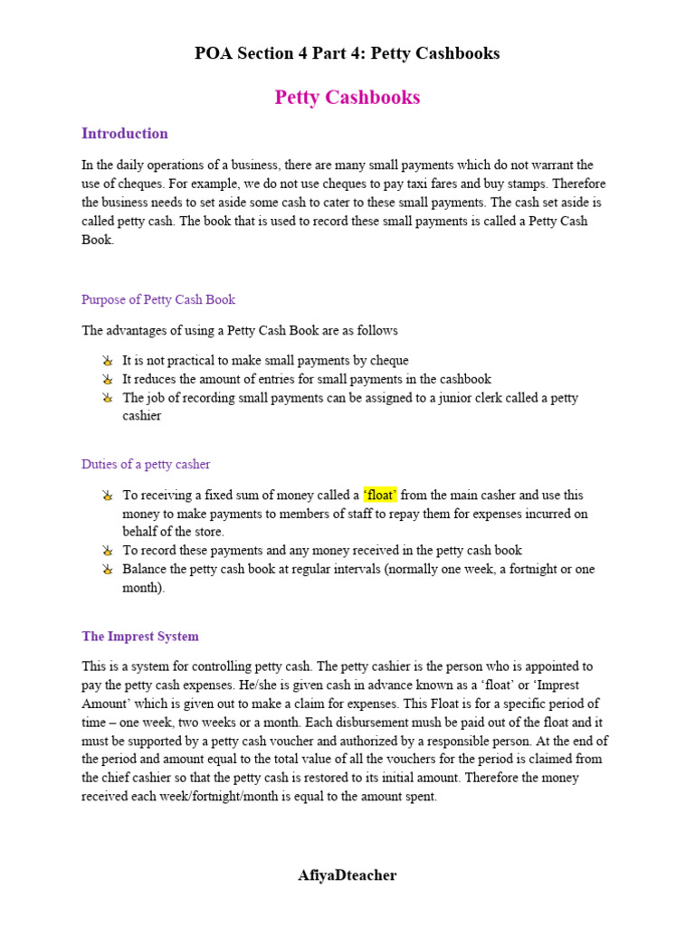 POA Section 4 Part 4 Petty Cashbooks | PDF | Payments