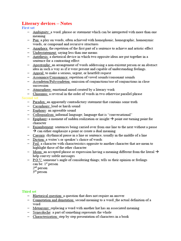 Literary Devices Notes | Download Free PDF | Grammar | Linguistics