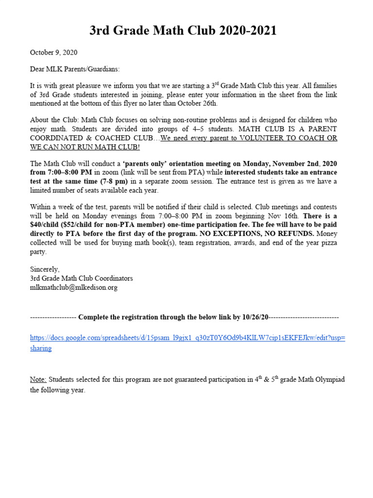 3rd Grade Math Club Flyer 2020 | PDF | Career & Growth | Social Science