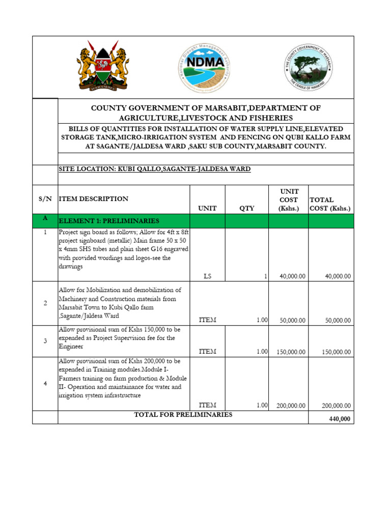 Ndma-Project-Kubi Qalo-Priced | PDF | Pipe (Fluid Conveyance) | Irrigation