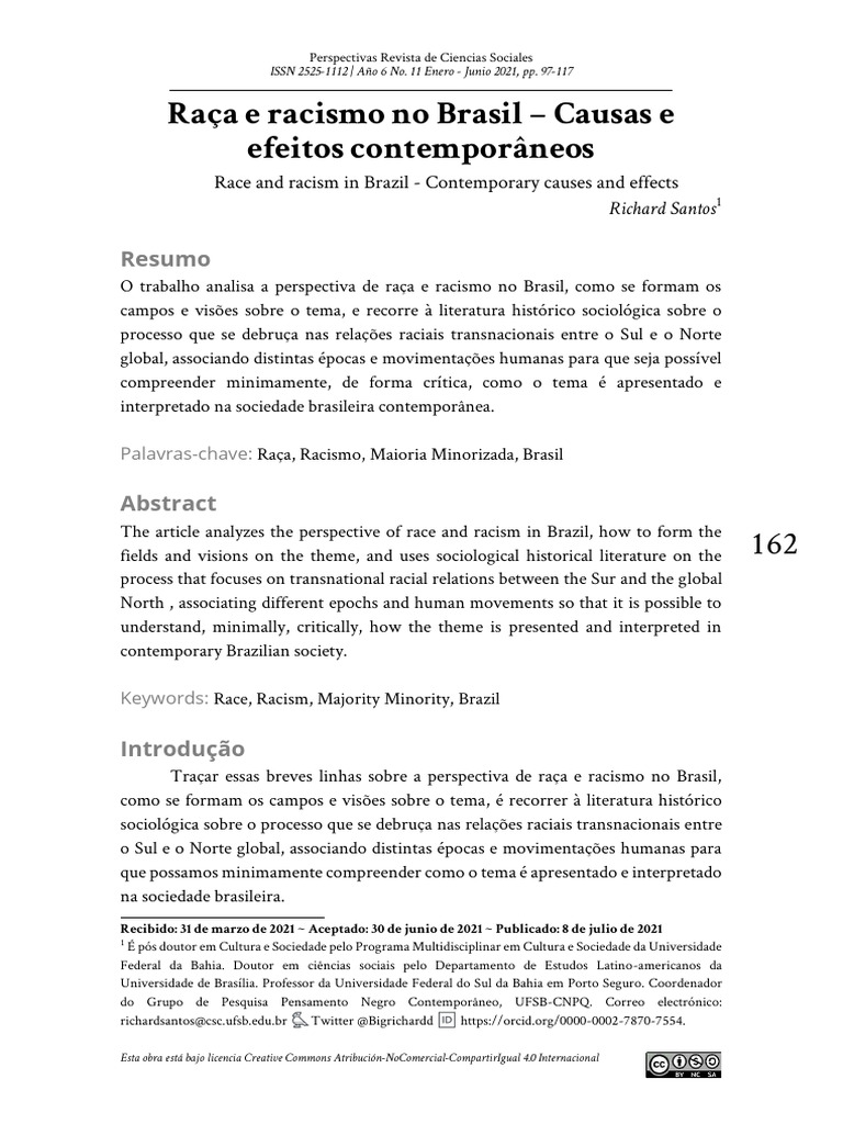 Raca e Racismo No Brasil Causas e Efeito | PDF | Raça (categorização ...
