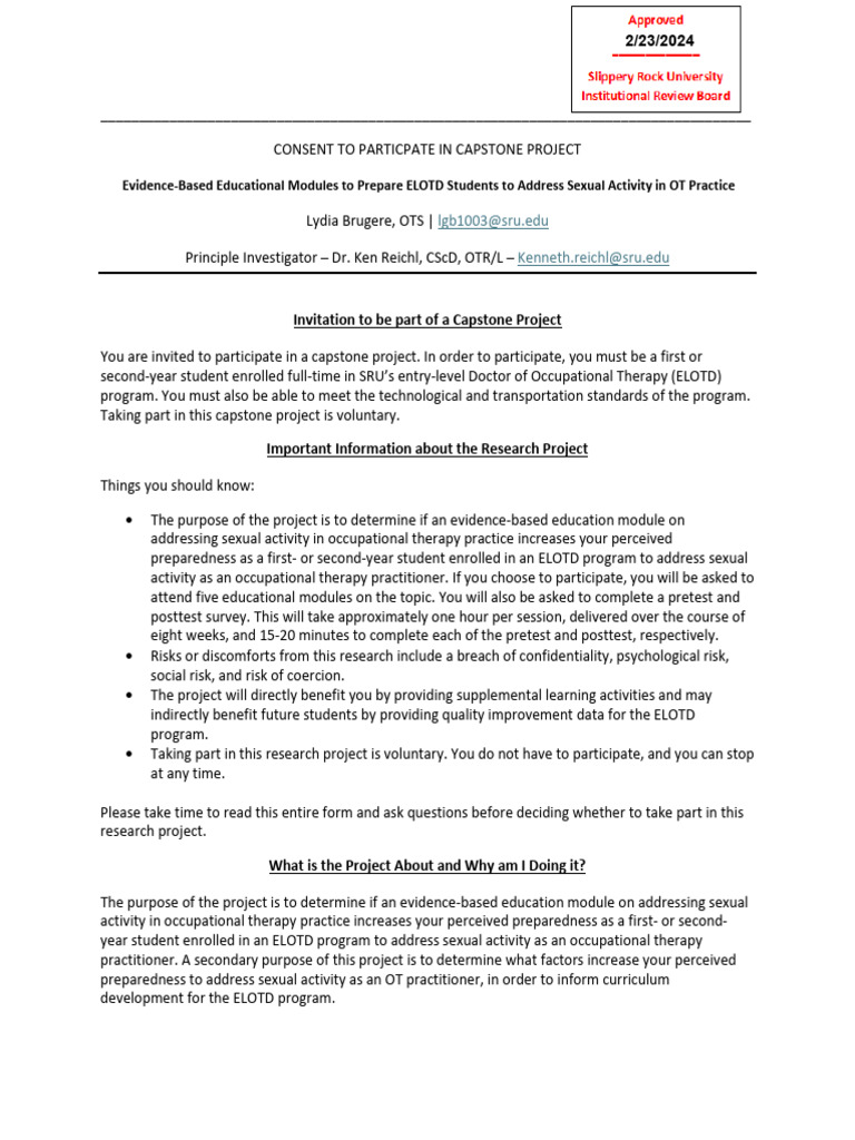 Final Irb Consent Form Revised Stamped Ot24-004-10-A | PDF ...