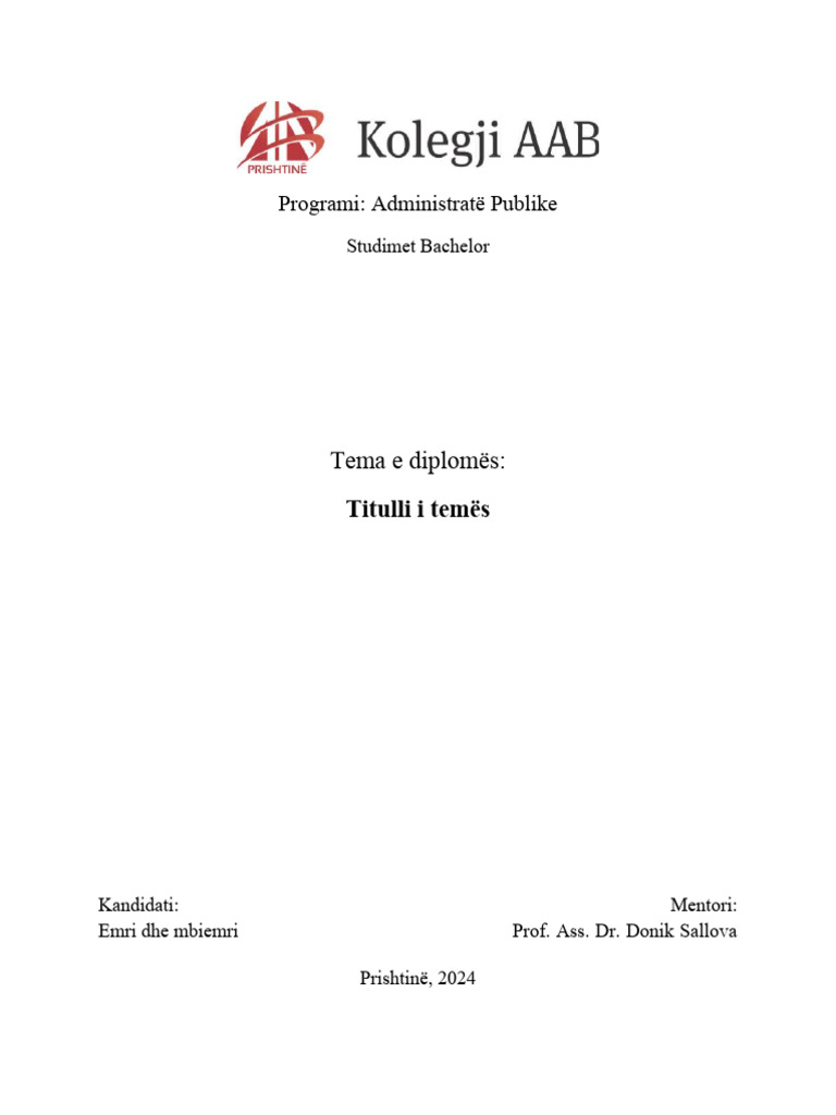 Programi: Administratë Publike: Tema e Diplomës | PDF