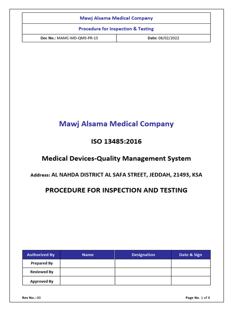 PR-Inspection & Testing Procedure | PDF | Occupational Safety And ...