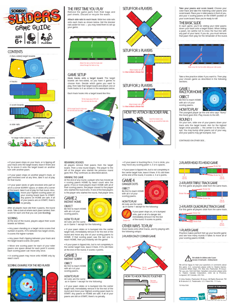 Sorry Sliders Game Instructions | PDF | Sports