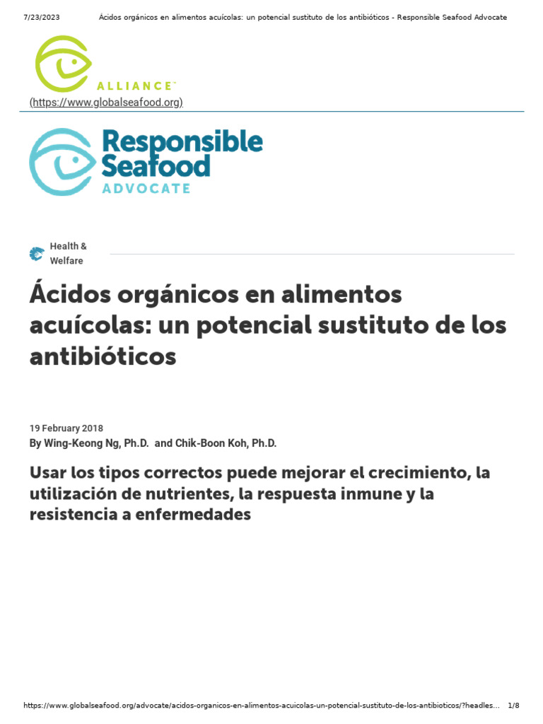 Acidos Organicos en Alimentos Acuicolas Un Potencial Sustituto de Los ...