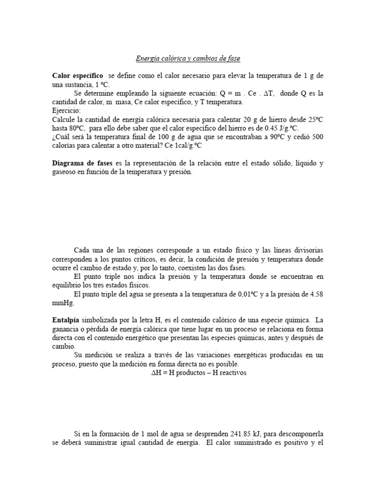 Energía Calórica y Cambios de Fase | PDF | Entalpía | Calor