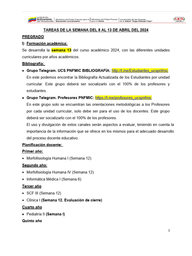 Tareas semana 13( del 8 al 13 de abril) | PDF | Cuba | Maestros