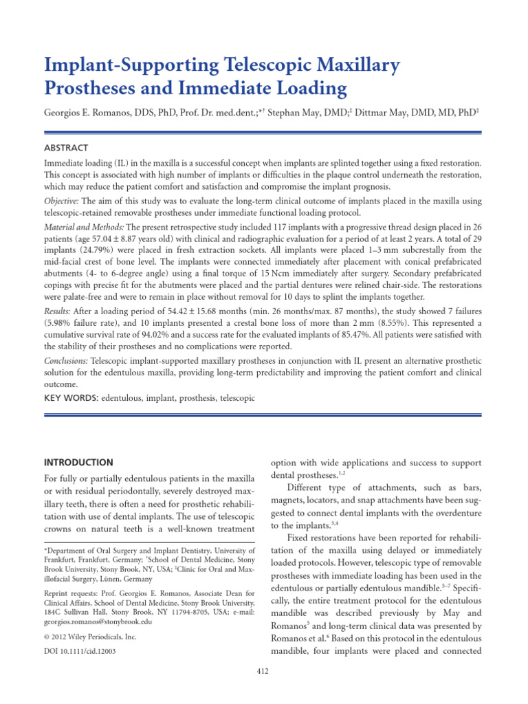 Clin Implant Dent Rel Res - 2012 - Romanos - Implant Supporting ...