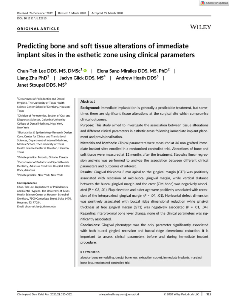 Clin Implant Dent Rel Res - 2020 - Lee - Predicting Bone and Soft Tissue Alterations of ...