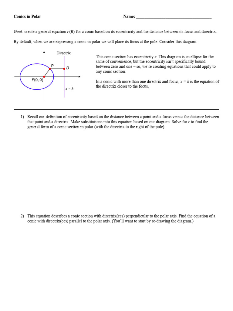 Polar Conics: Eccentricity and Graphing | PDF | Ellipse | Analytic Geometry