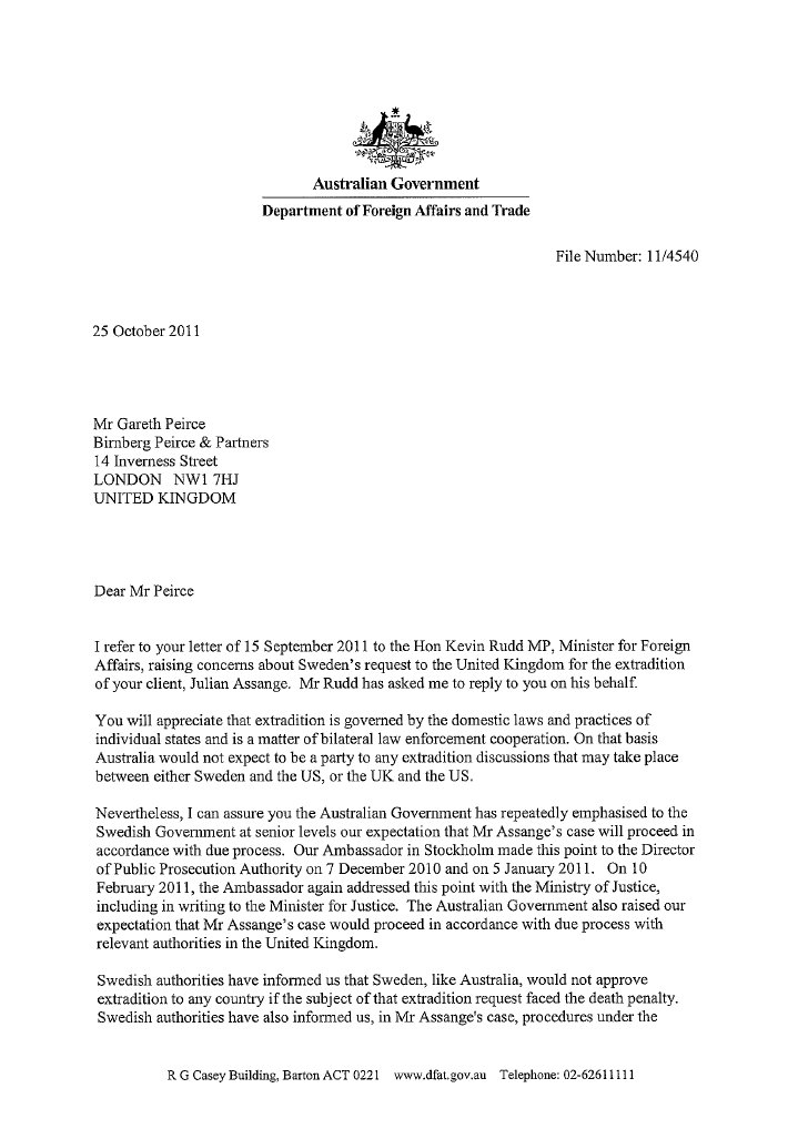 Letter: Minister Rudd To Gareth Peirce | PDF