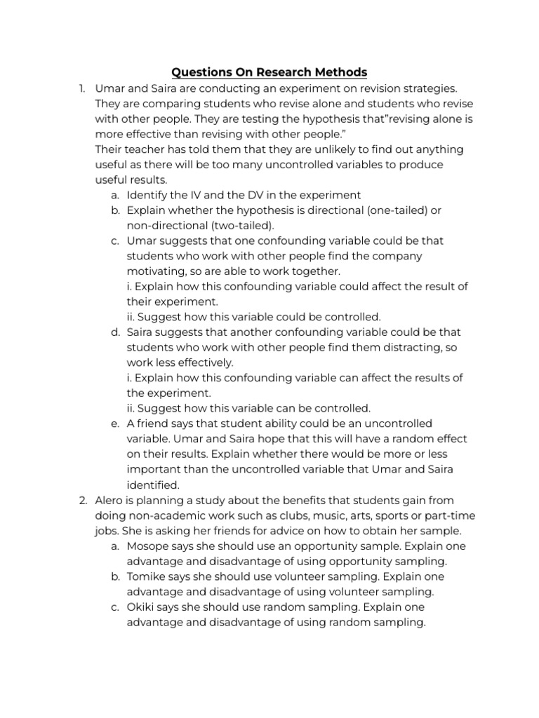 Practice Questions | PDF | Experiment | Self Report Study