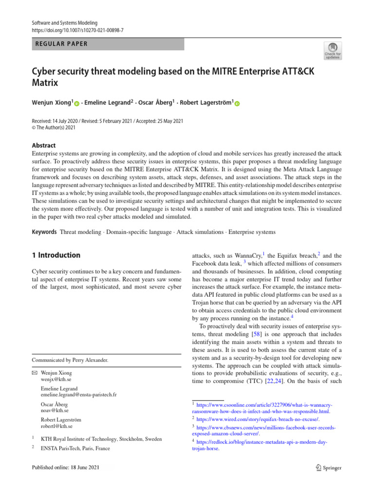 Xiong2021 Article CyberSecurityThreatModelingBas | PDF | Malware | Security