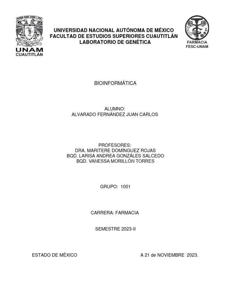Cuestionario Previo 4 - Alvarado Juan Carlos | PDF | Bioinformática | Centro Nacional de ...