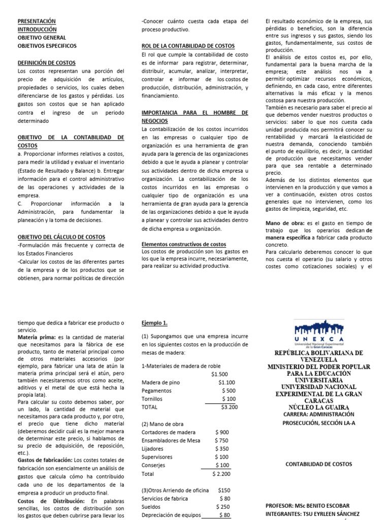 Definición de Costos Tripticos | Descargar gratis PDF | Business | Contabilidad