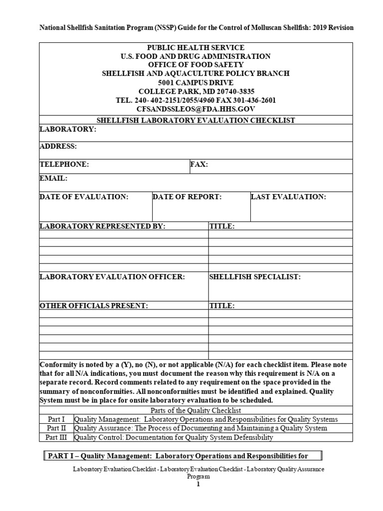 007 2017 Laboratory Evaluation Checklist Laboratory Quality Assurance ...