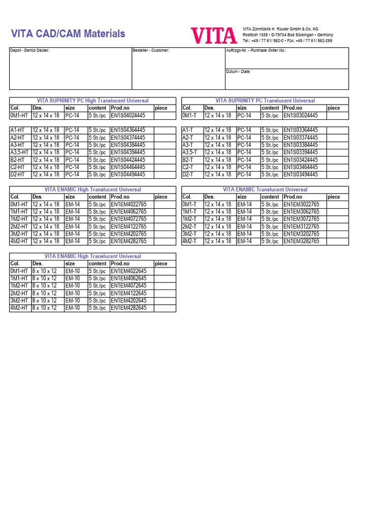 VITA 10460 VITA CAD CAM-Materials-UNIVERSAL V03 Screen ML | PDF | Dentistry | Dentistry Branches
