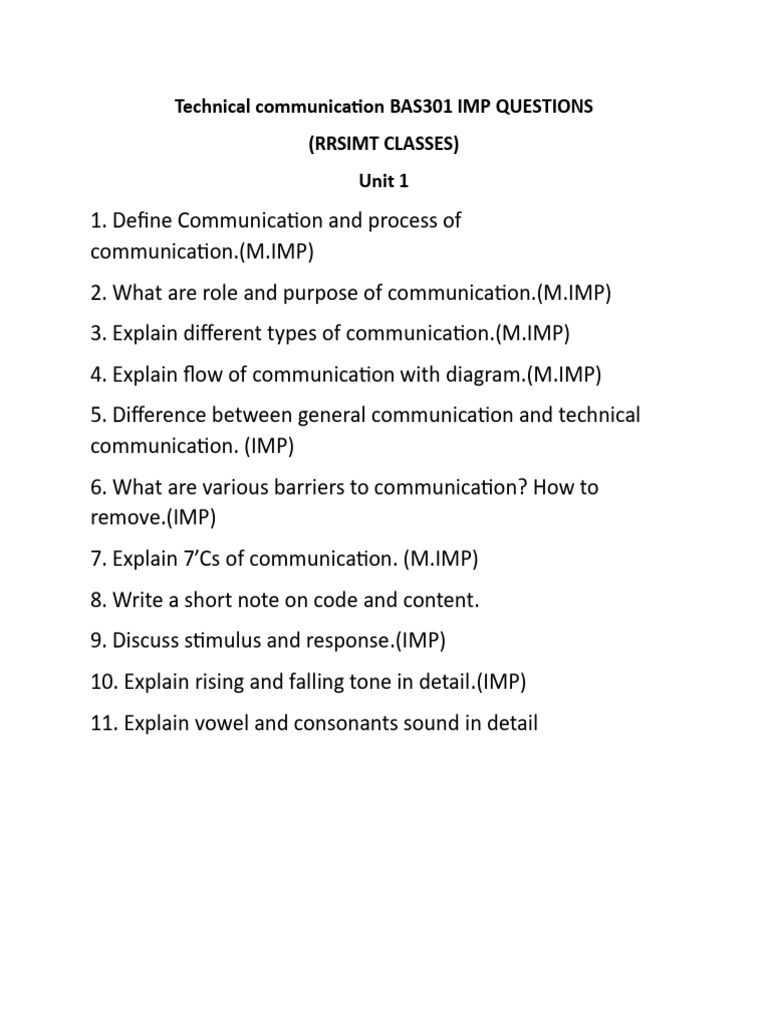 Technical Comm All Unit IMP Question | Download Free PDF | Communication | Technical Communication