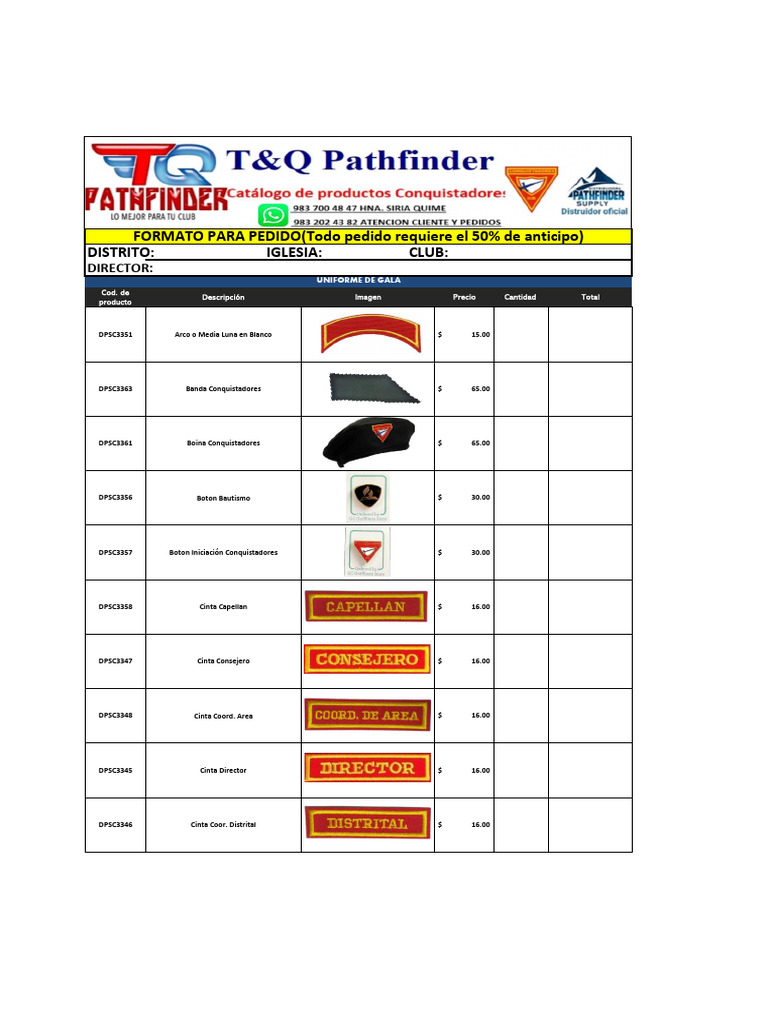 Materiales y Precios para Conquistadores | PDF