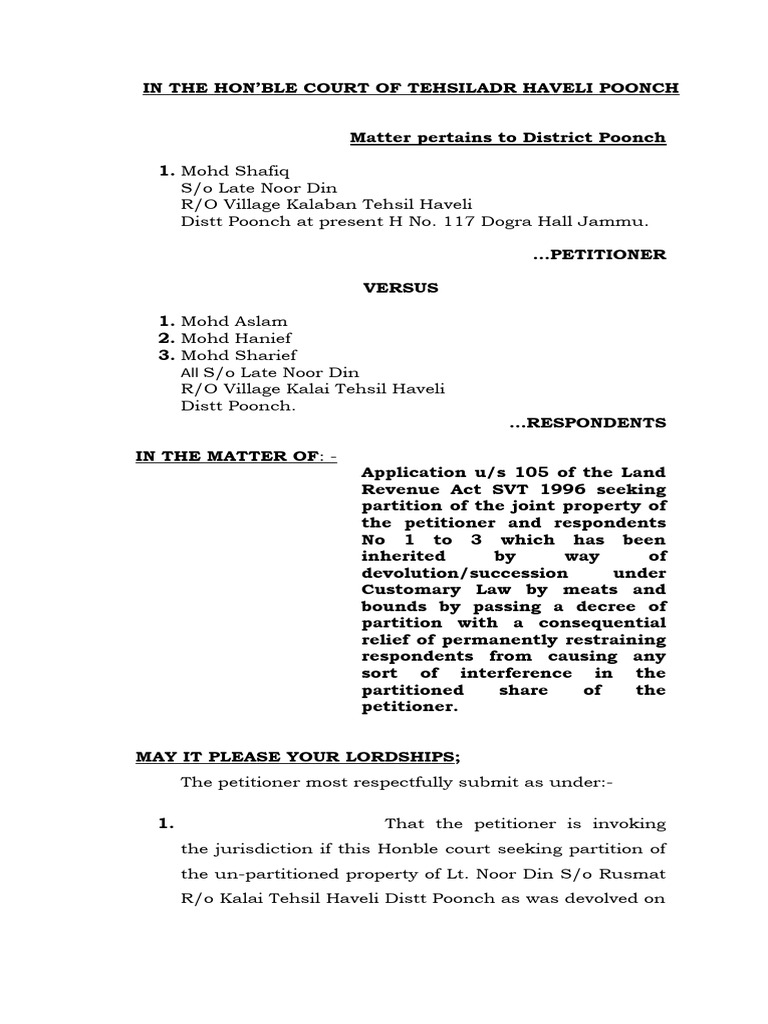 Application Partition of Joint Property | PDF | Affidavit | Justice