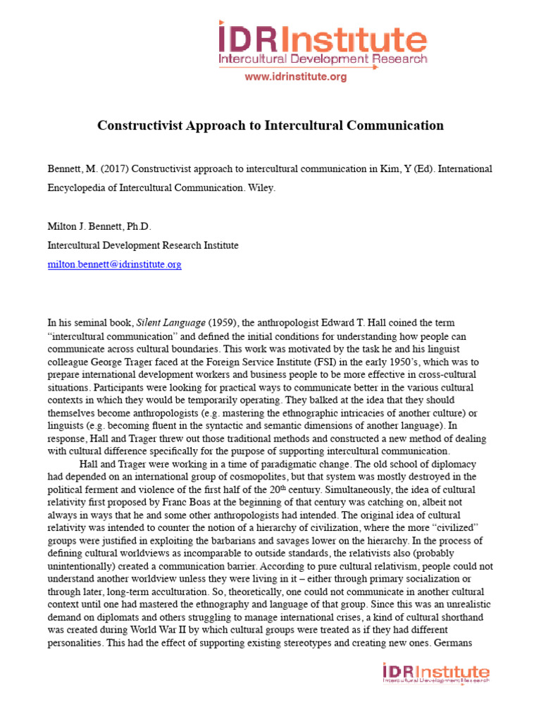 Constructivist Approach To Intercultural Communication | PDF | Cross Cultural Communication ...