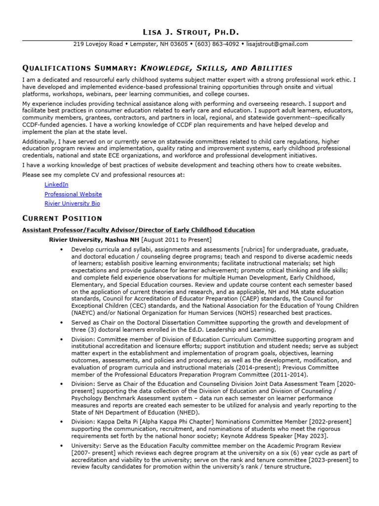 Lisa-J-Strout cv-2024 | Download Free PDF | Early Childhood Education ... Lisa-J-Strout cv-2024 | Download Free PDF | Early Childhood Education ...