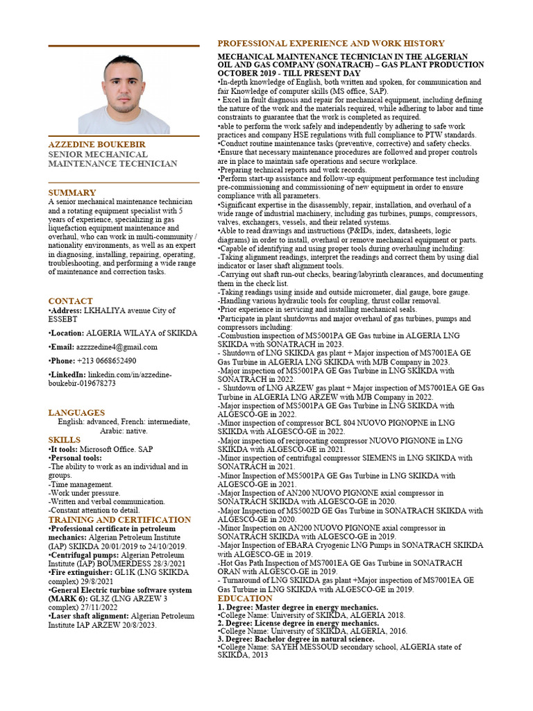 Curriculum Vitae BP | PDF | Gas Turbine | Pump