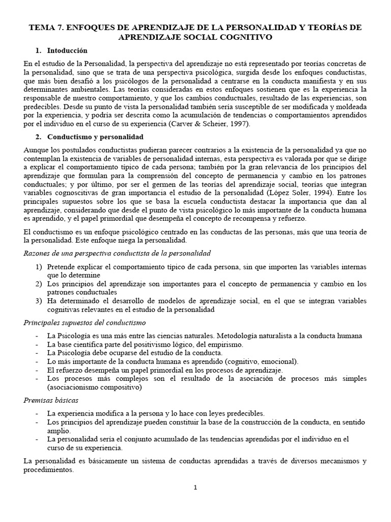 Resumen T7 | PDF | Behaviorismo | Aprendizaje