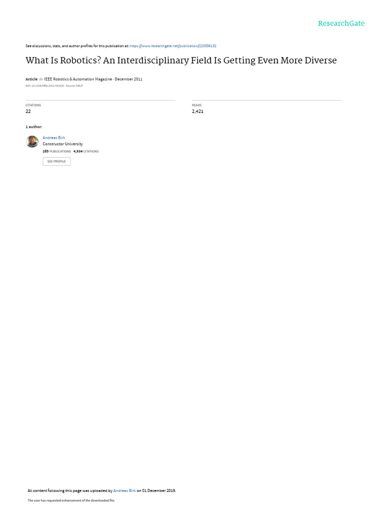 RAM2011 WhatIsRobotics | Download Free PDF | Cognitive Science | Robotics