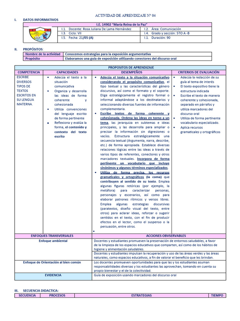 EXP3 Sesión 4 5TO A-B | PDF | Enseñando | Hablar en público