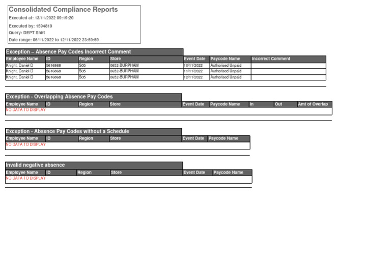 Absence Pay Code Exceptions Report | PDF | Finance & Money Management