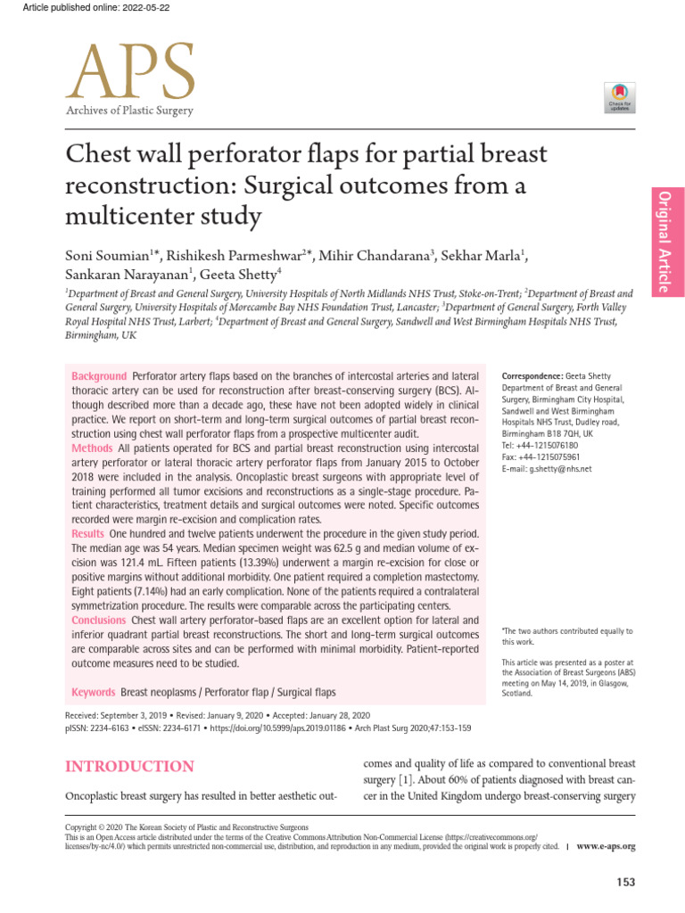 Index Study Chest Wall Perforator Flaps For Partial Breast | Download ...