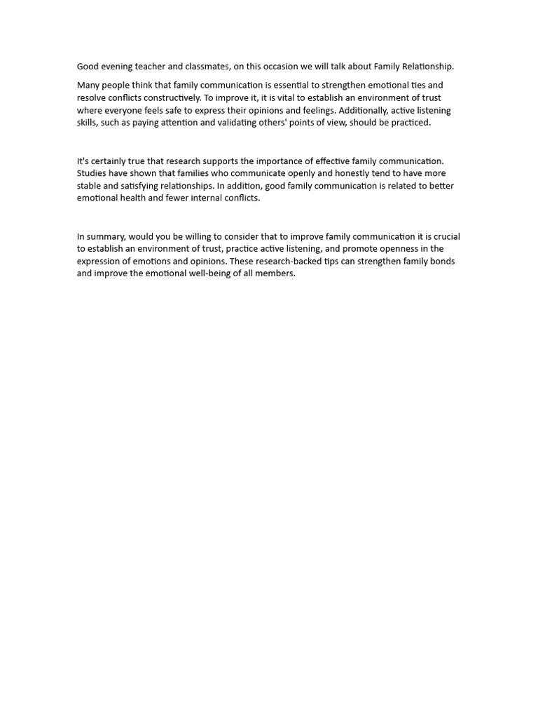 Enhancing Family Communication Skills | PDF