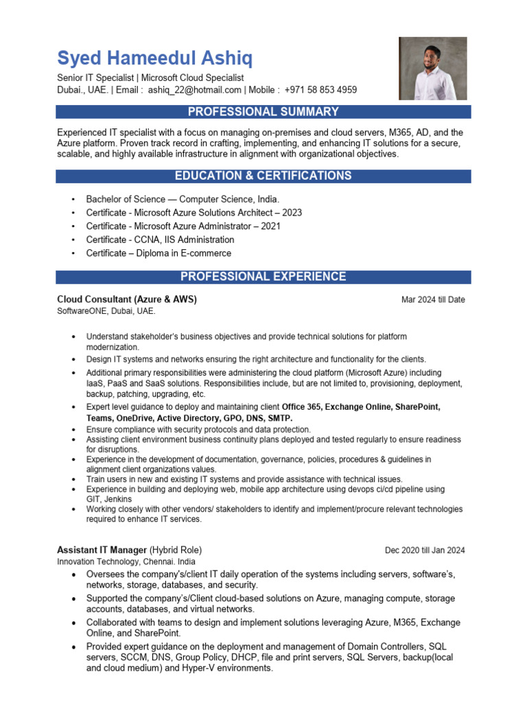 Microsoft Cloud Specialist Profile | PDF | Cloud Computing | Microsoft ...