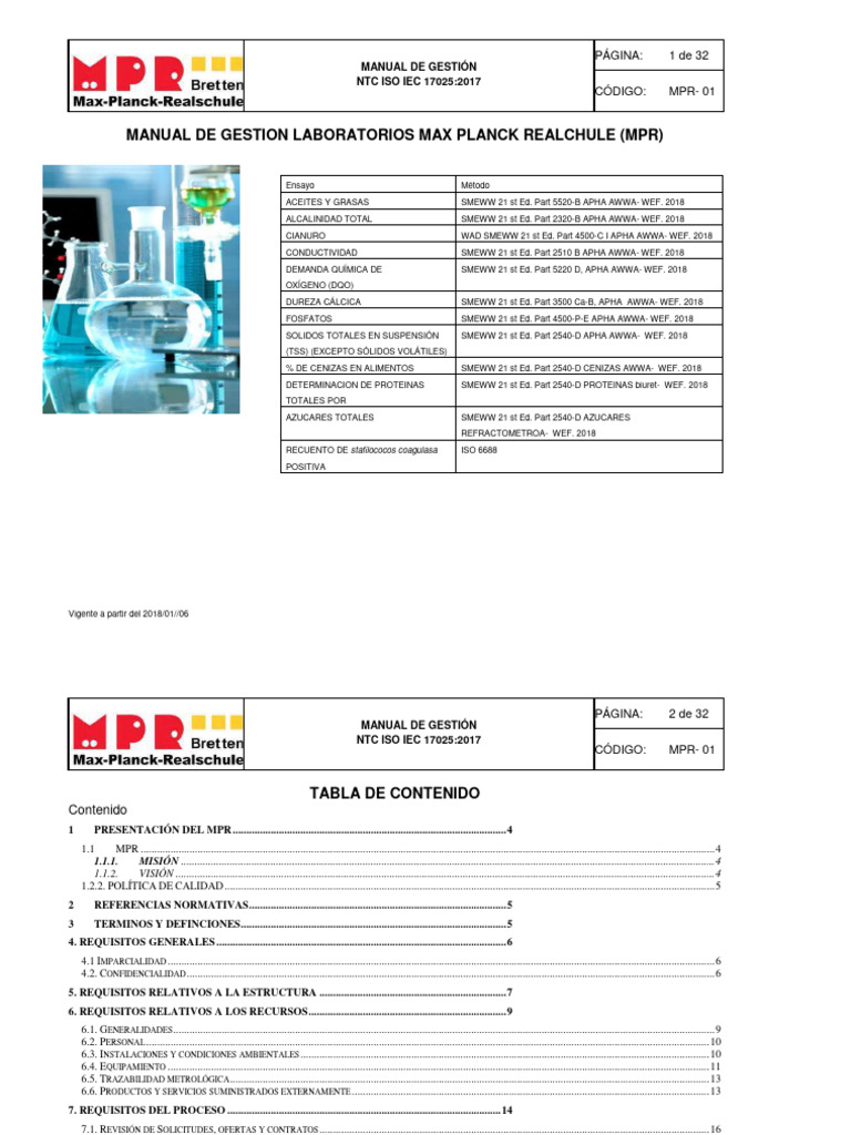 Manual de Gestión Laboratorio MPR | PDF | Calibración | Laboratorios