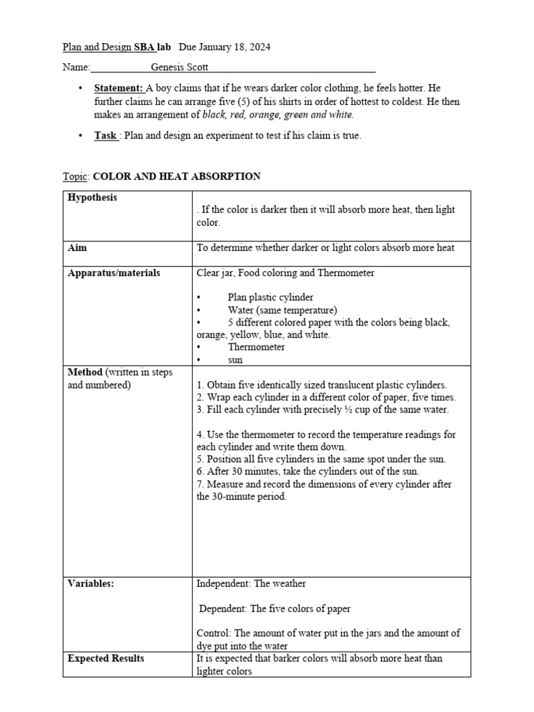 Color and Heat Absorption SBA Scienece Genesis Scott | PDF | Color ...