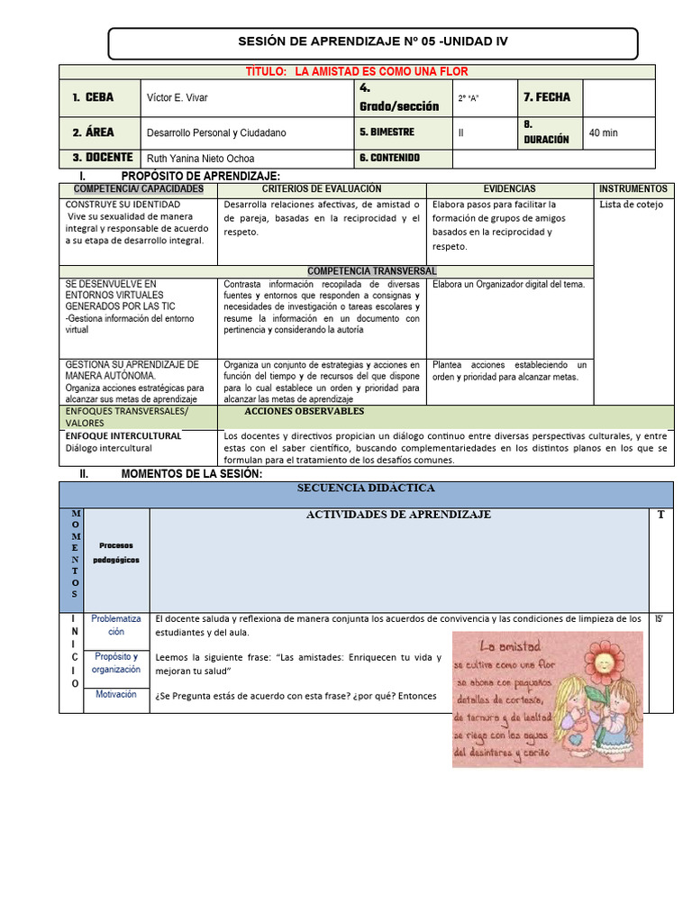 UD-IV SESIÓN 5 - DPC - 2do - EDA 4 AMISTAD | PDF | Amistad | Maestros