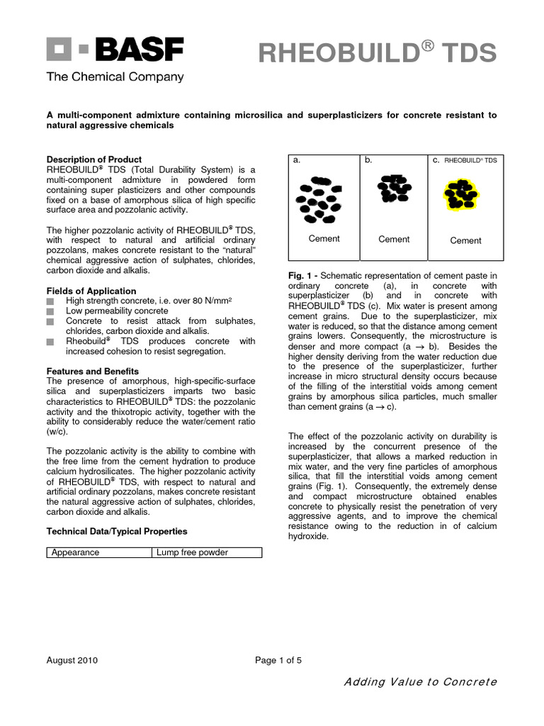 Rheobuild TDS - TDS | PDF | Concrete | Cement