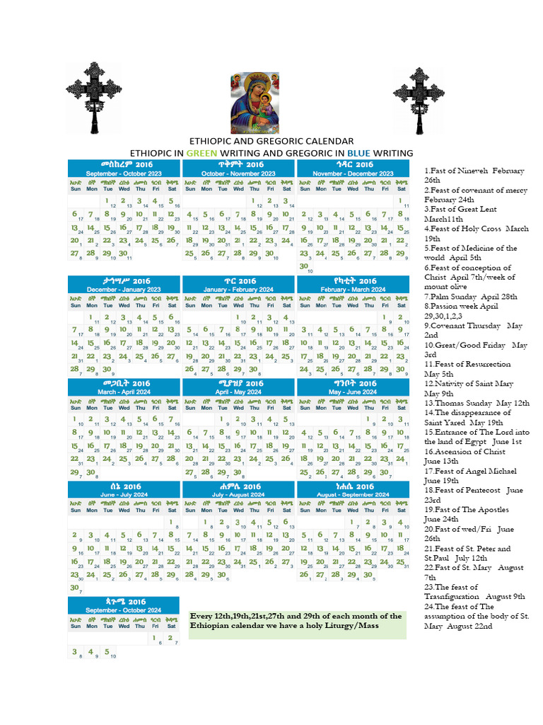 Ethiopic and Gregoric Calendar-1-1 | PDF | Catholic Church | Christian ...