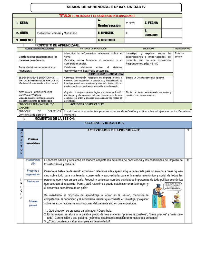 UD-IV SESIÓN 3 DPC 3RO- EDA 4 MERCADO Y COMERCIO | PDF | El comercio internacional | Aprendizaje