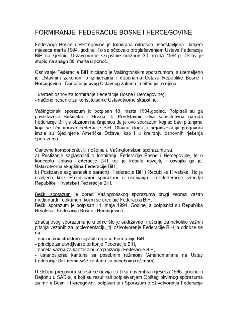fORMIRANJE fEDERACIJE BOSNE I HERCEGOVINE | PDF