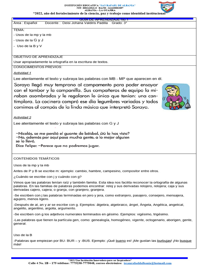 Guía de Aprendizaje Español 3° | PDF | Lingüística