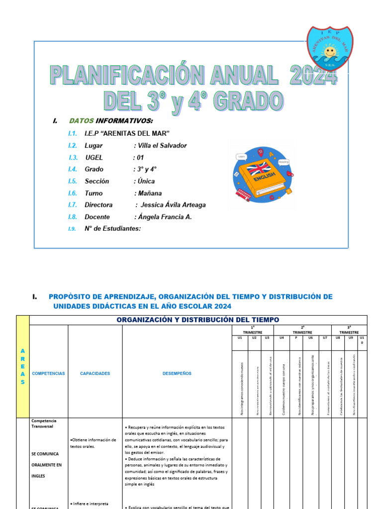 PLANIFI. ANU. 3ro y 4to GRADO INGLES | PDF | Enseñando | Salón de clases