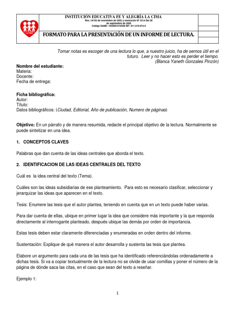 Formato para Presentación Informe de Lectura | PDF